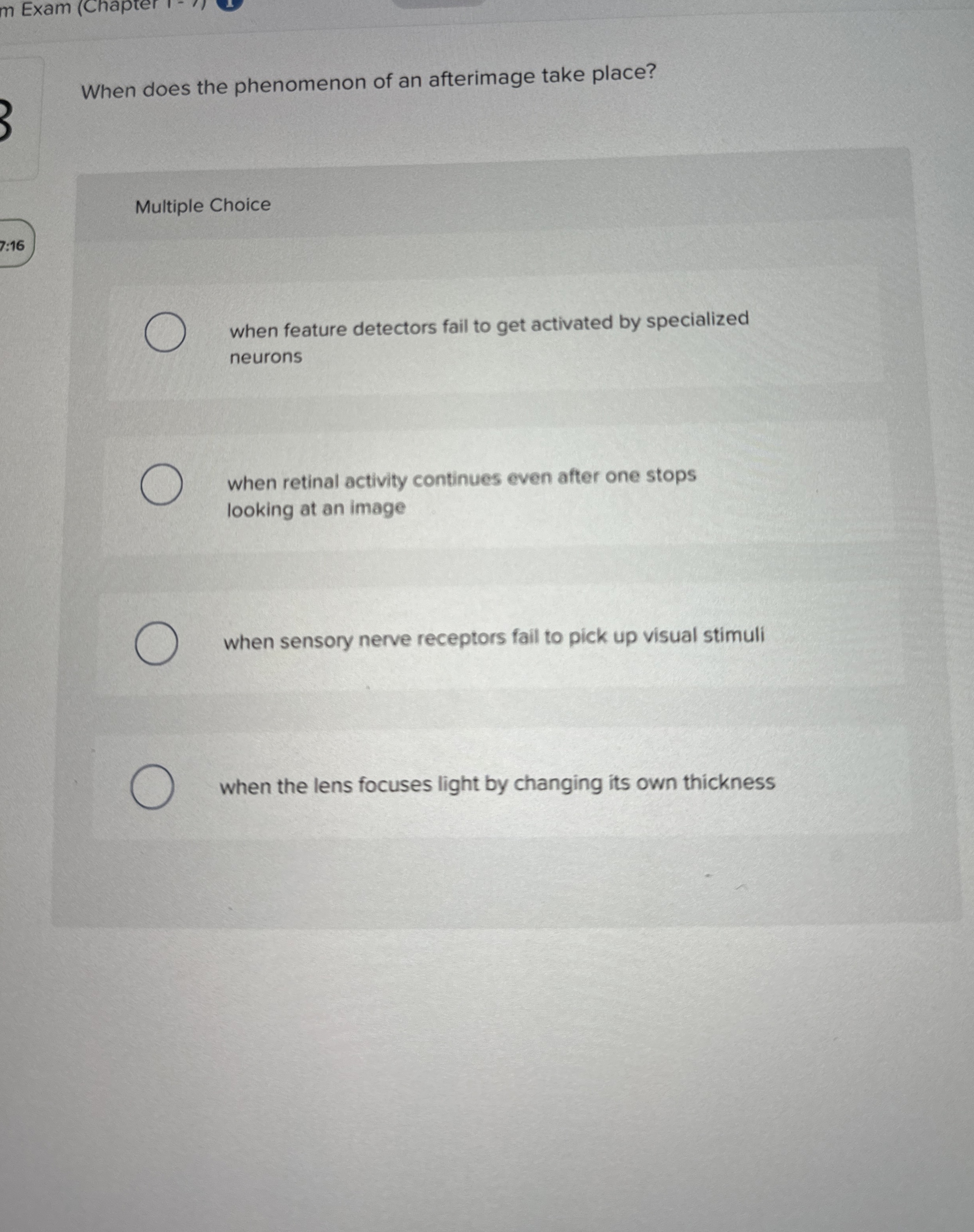Solved When does the phenomenon of an afterimage take | Chegg.com