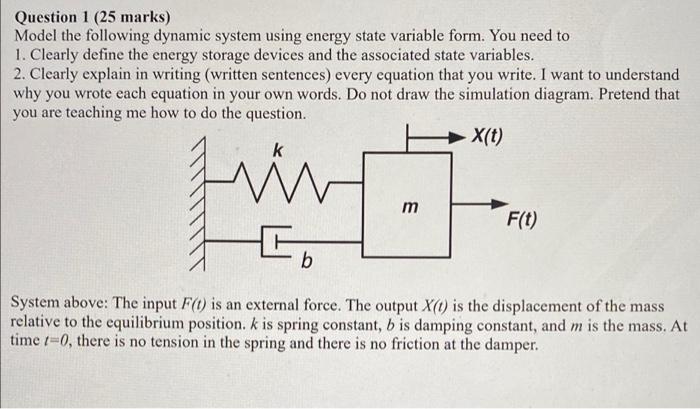 Solved Question 1 (25 marks) Model the following dynamic | Chegg.com