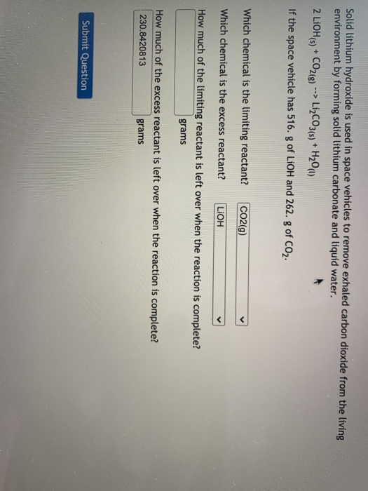 Solved Solid lithium hydroxide is used in space vehicles to | Chegg.com