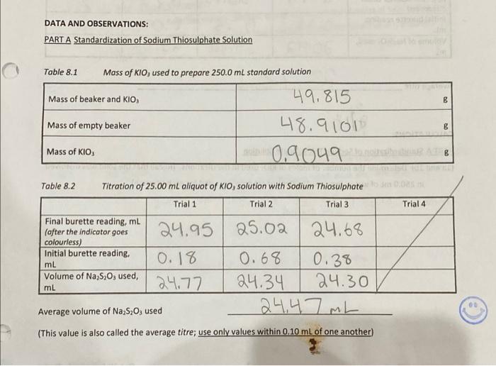 Solved DATA AND OBSERVATIONS: PART A Standardization of | Chegg.com