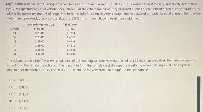 Solved Mg2 forms a stable colorful complex, which has an | Chegg.com