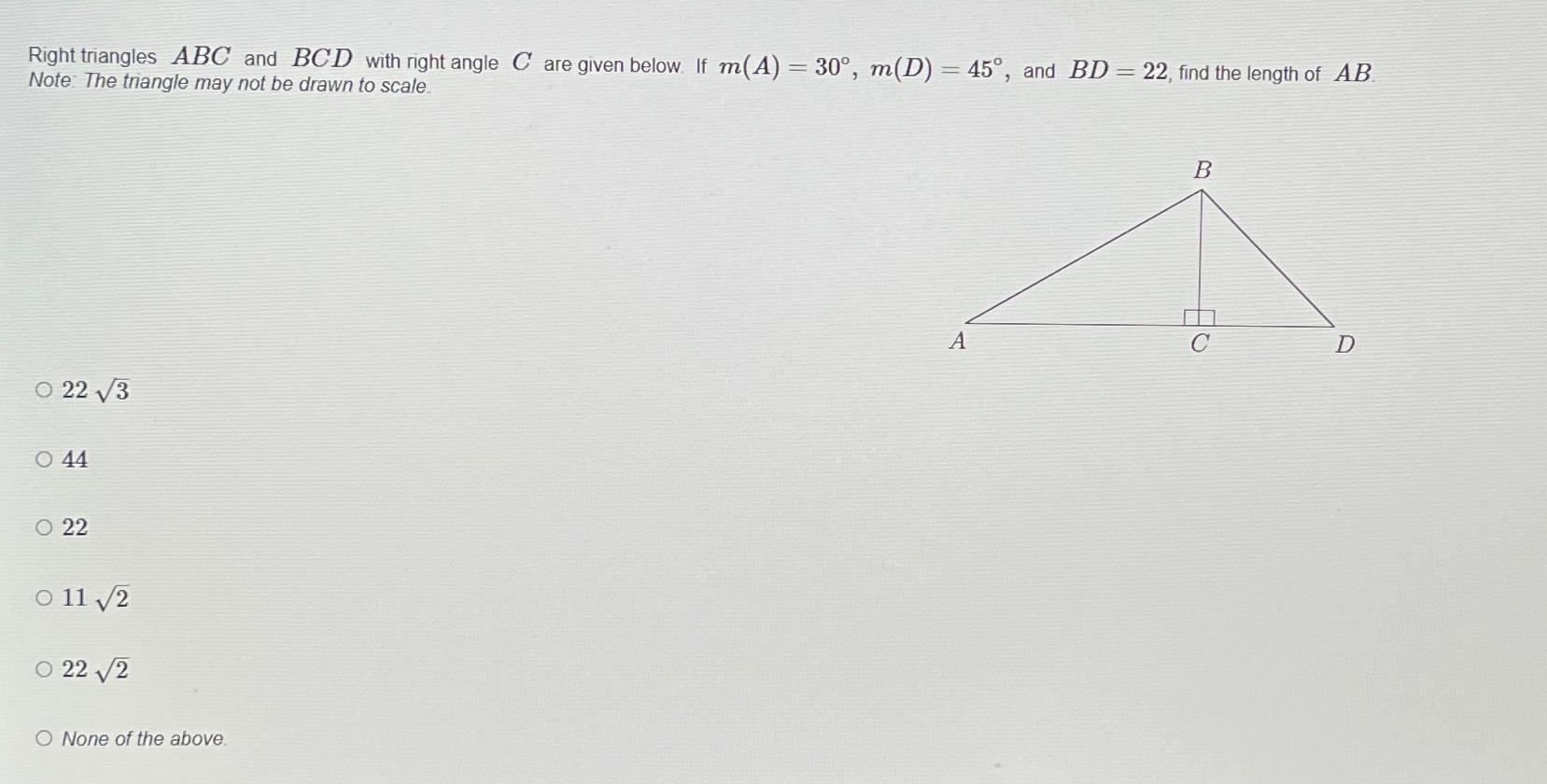 Solved Right triangles ABC and BCD ﻿with right angle C ﻿are | Chegg.com