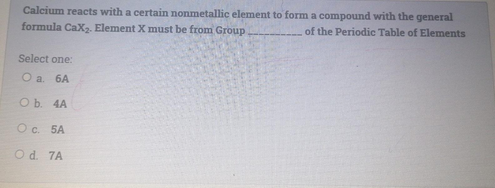 Solved Calcium reacts with a certain nonmetallic element to | Chegg.com