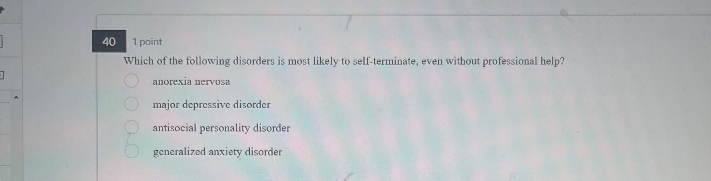 Solved 401 ﻿pointWhich of the following disorders is most | Chegg.com