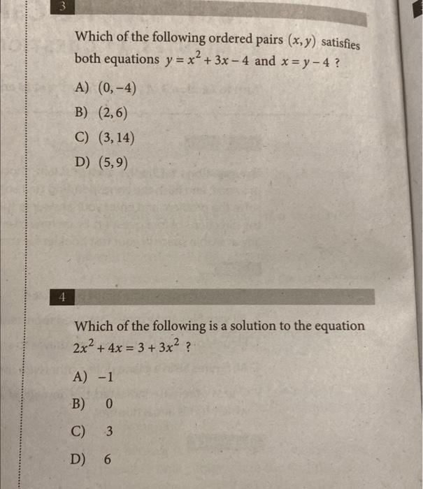 Solved Which of the following ordered pairs (x,y) satisfies | Chegg.com