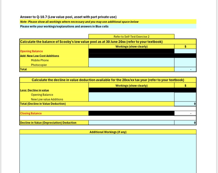 Solved Answer to Q-10.7 (Low value pool, asset with part | Chegg.com
