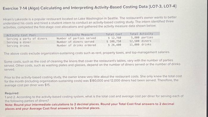 Solved Exercise 7-14 (Algo) Calculating and Interpreting | Chegg.com