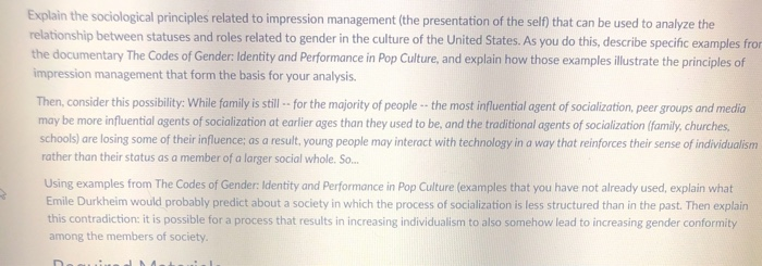 Explain the sociological principles related to | Chegg.com