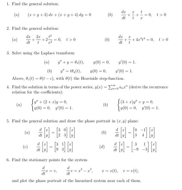 Solved 1. Find the general solution: (a) | Chegg.com
