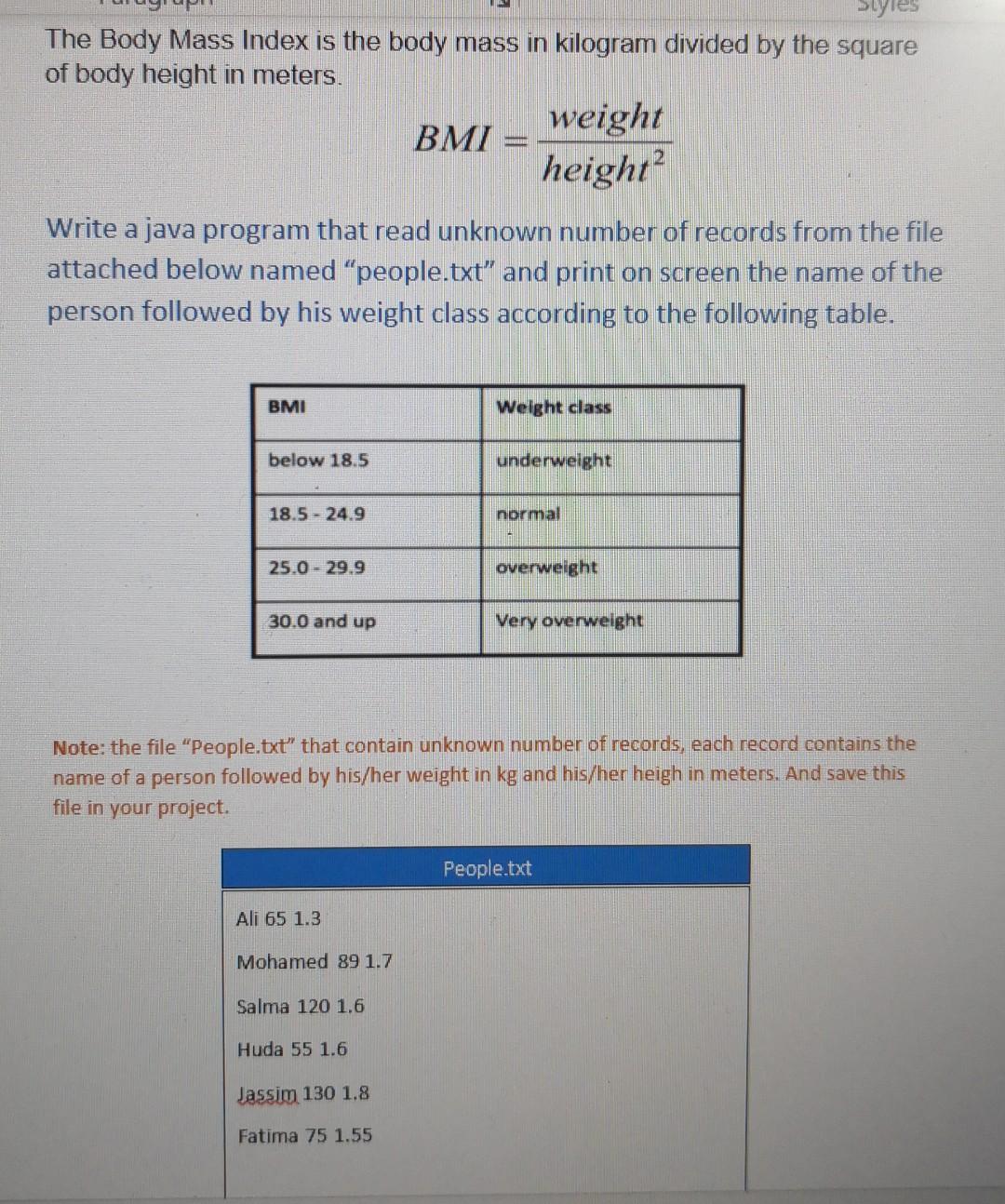 Solved styles The Body Mass Index is the body mass in | Chegg.com