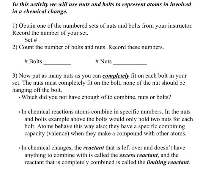 Solved In this activity we will use nuts and bolts to | Chegg.com