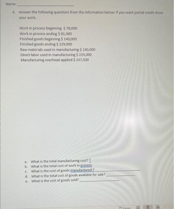 Solved 4 Answer The Following Questions From The