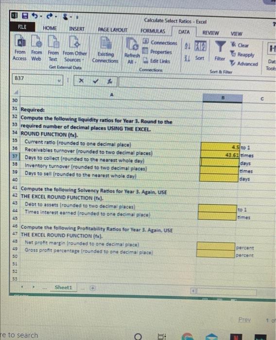 Solved Calculate Select Ratios - Excel FILE HOME INSERT | Chegg.com