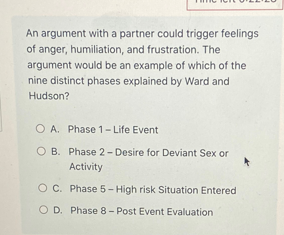 Solved An argument with a partner could trigger feelings of | Chegg.com