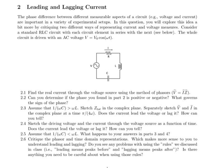 Solved 2 Leading and Lagging Current The phase difference | Chegg.com