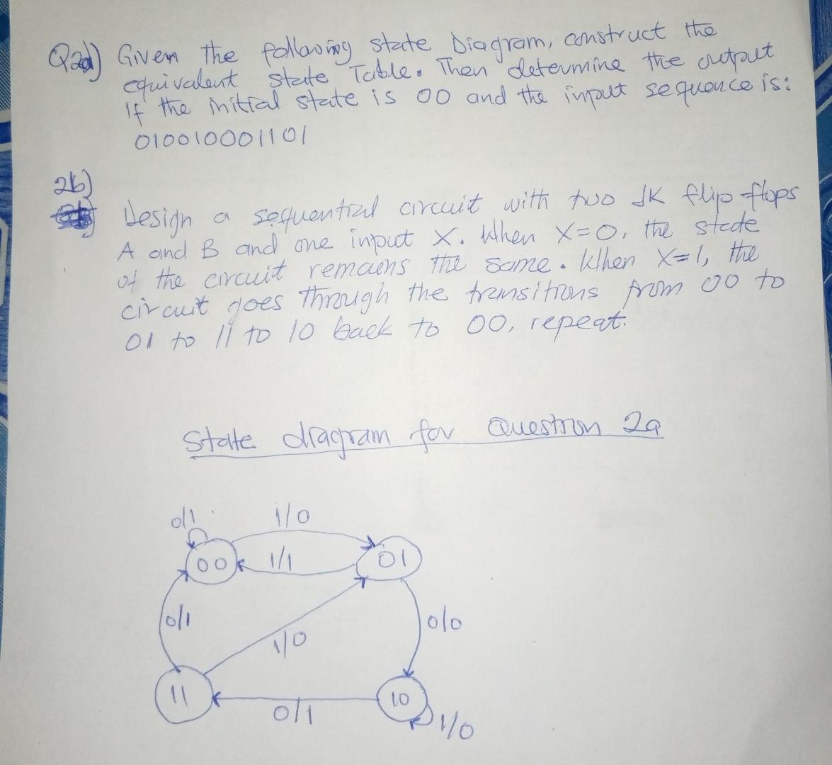 Solved Given the following state diagram, construct the | Chegg.com