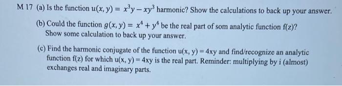 Solved M 17 (a) Is the function u(x,y)=x3y−xy3 harmonic? | Chegg.com