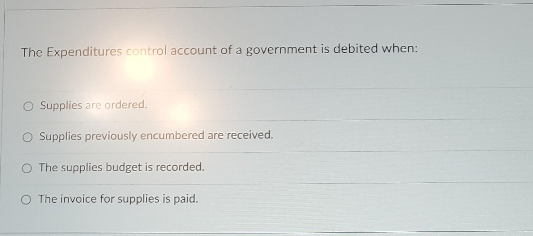 Solved The Expenditures control account of a government is | Chegg.com