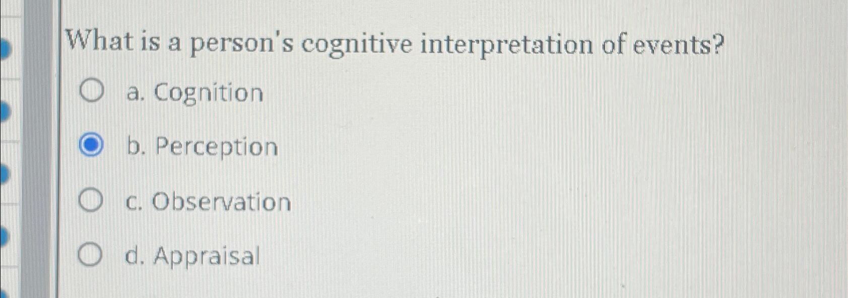 Solved What is a person's cognitive interpretation of | Chegg.com