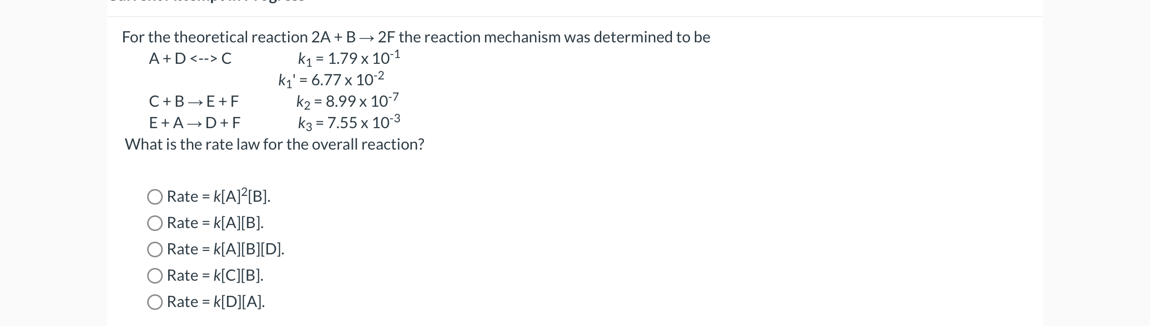 Solved For the theoretical reaction 2A+B→2F ﻿the reaction | Chegg.com