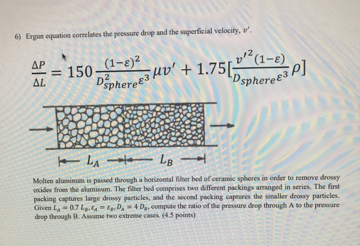 Solved Dsphere£3 MV' + 1.75[, 150 (1-8)2 6) Ergun equation | Chegg.com