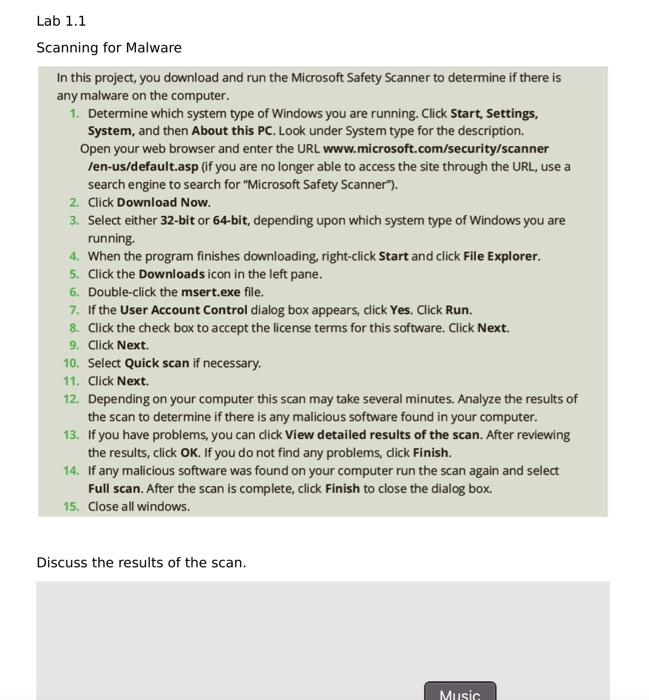 Solved Lab 1.1 Scanning for Malware In this project, you | Chegg.com