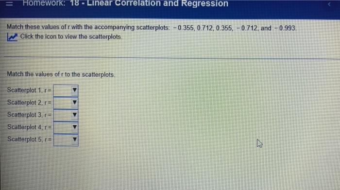 Solved = Homework: 18 - Linear Correlation and Regression | Chegg.com