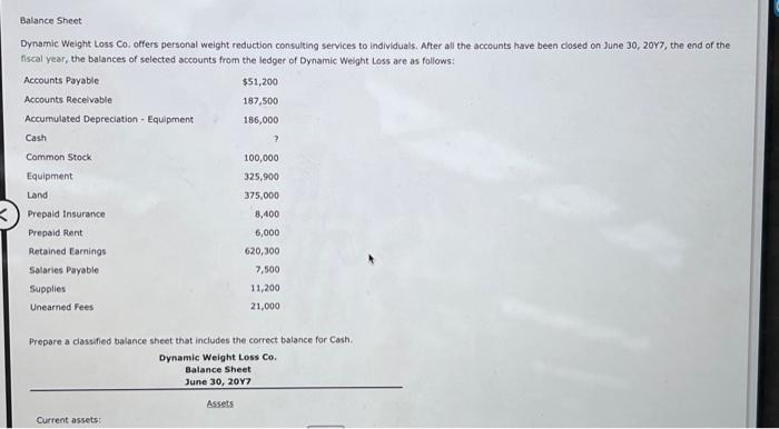Solved Balance Sheet Dynamic Weight Loss Co, offers personal | Chegg.com