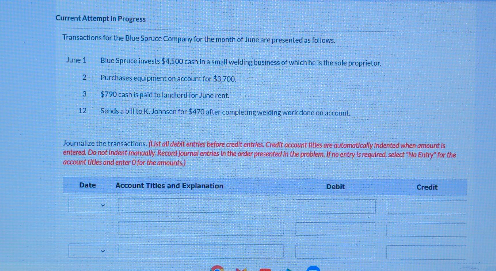 Solved Current Attempt in Progress Transactions for the Blue | Chegg.com