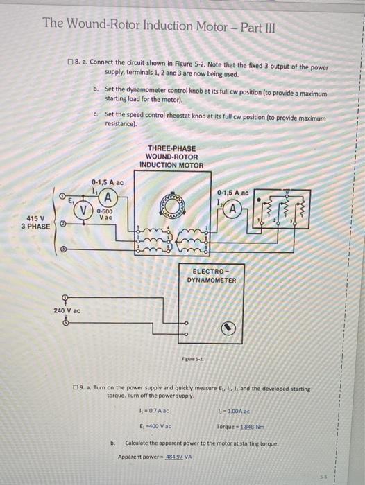 Solved Experiment 5 The Wound-Rotor Induction Motor - Part | Chegg.com