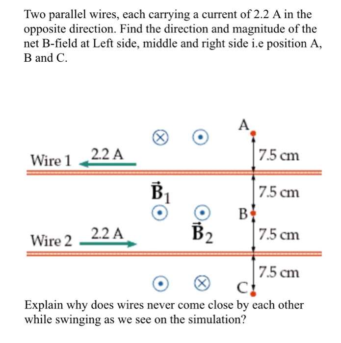 Solved Two parallel wires, each carrying a current of 2.2 A | Chegg.com