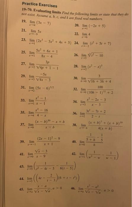 Solved Practice Exercises 19-70. Evaluating limits Find the | Chegg.com