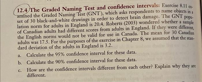Solved 12.4 The Graded Naming Test and confidence intervals: | Chegg.com