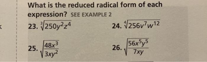 Solved What is the reduced radical form of each expression? | Chegg.com