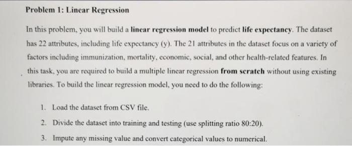 Solved Problem 1: Linear Regression In this problem, you | Chegg.com