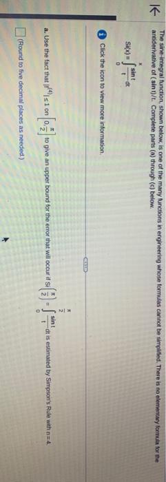 Solved The Sine Integral Function Shown Below Is One Of 7128