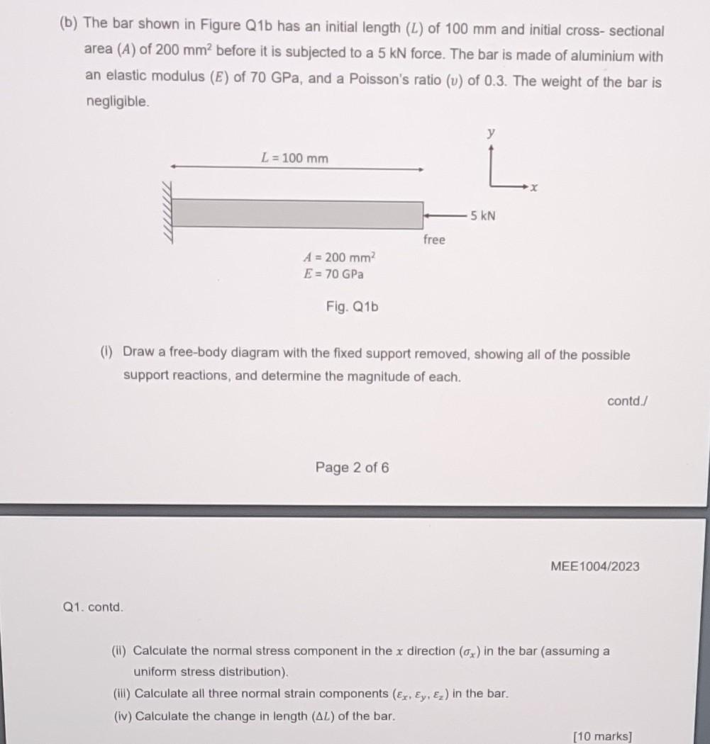 Solved (b) The bar shown in Figure Q1b has an initial length | Chegg.com