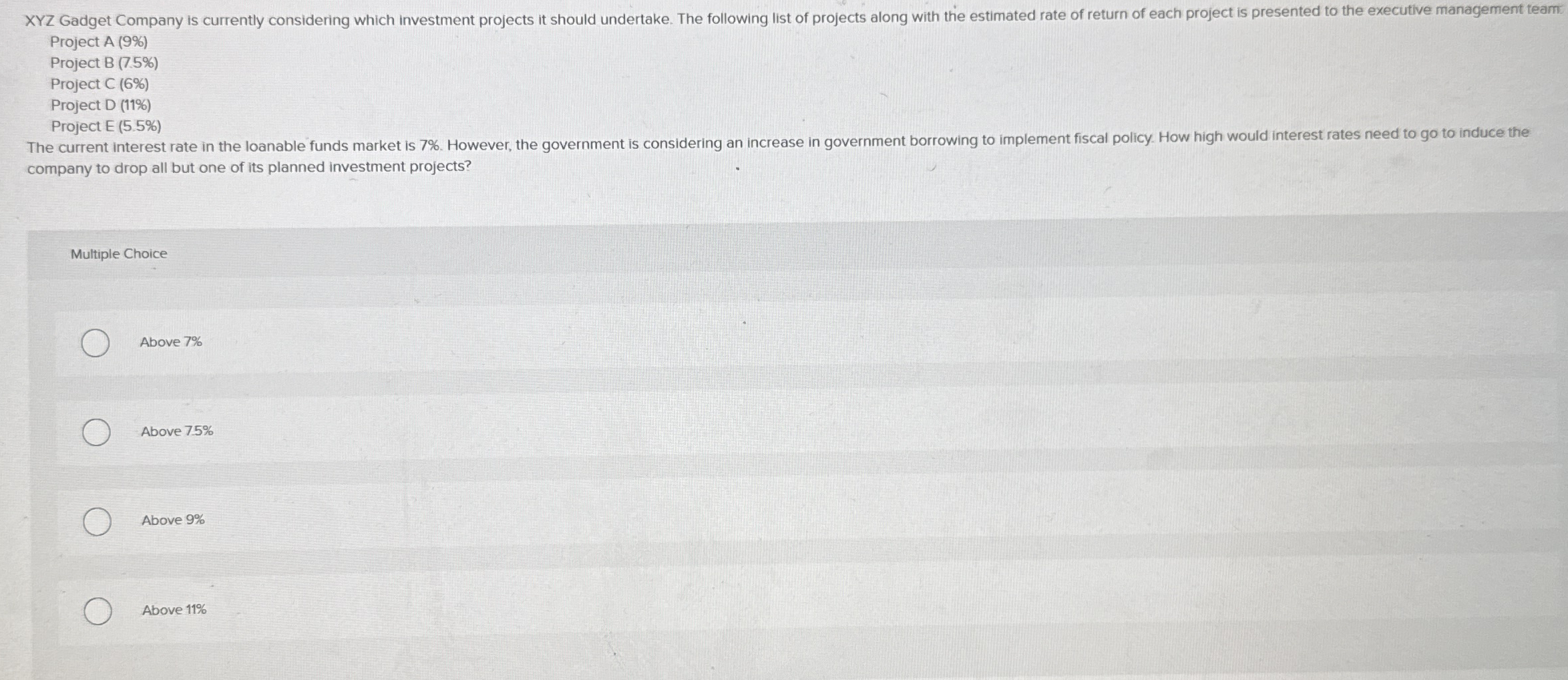 Solved Project A (9%)Project B (7.5%)Project C (6%)Project D | Chegg.com