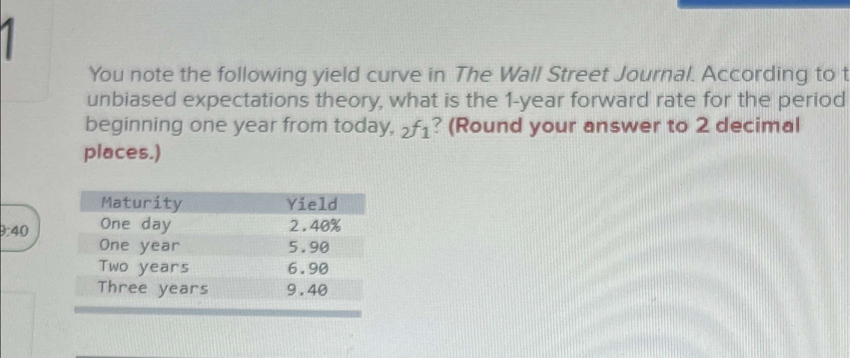 Solved You note the following yield curve in The Wall Street | Chegg.com
