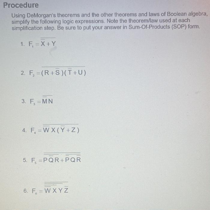 Solved Procedure Using DeMorgan's theorems and the other | Chegg.com