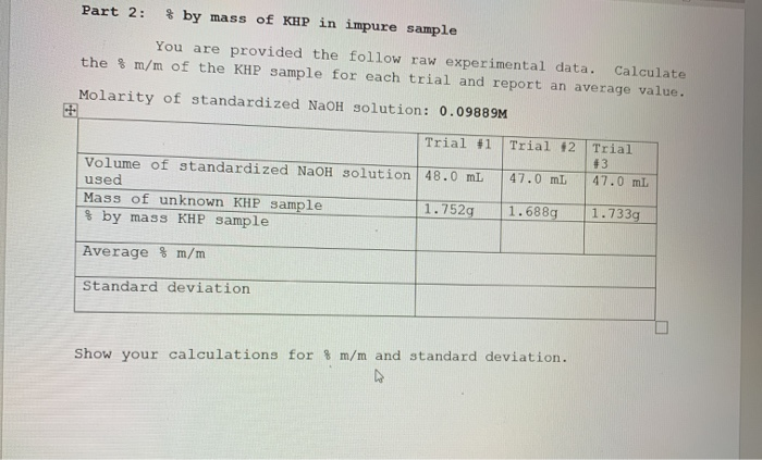 Solved Part 2: $ by mass of KHP in impure sample You are | Chegg.com