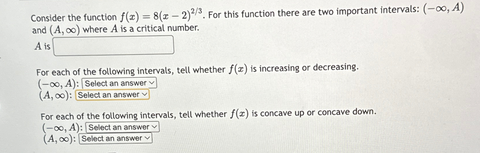 Consider the function f(x)=8(x-2)23. ﻿For this | Chegg.com