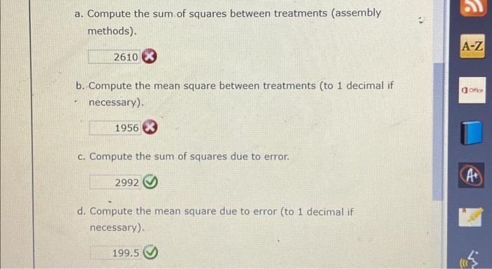 Solved a. Compute the sum of squares between treatments | Chegg.com