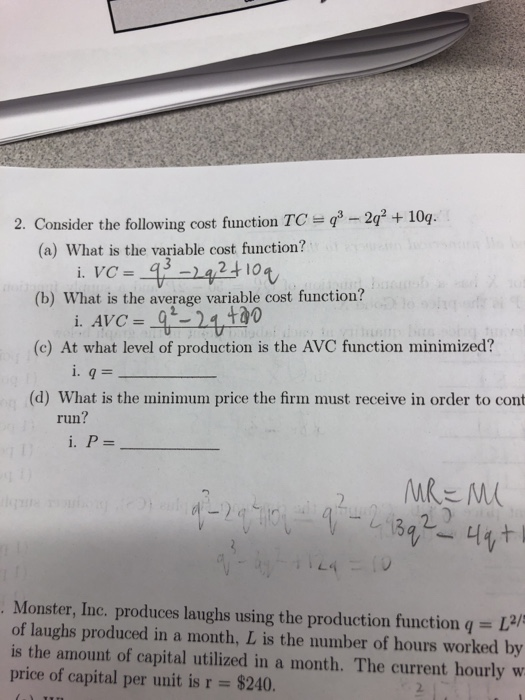 Solved 2. Consider the following cost function TC = q8 - 29% | Chegg.com