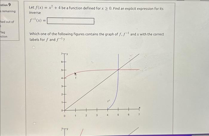 Solved Let f(x)=x2+4 be a function defined for x≥0. Find an | Chegg.com