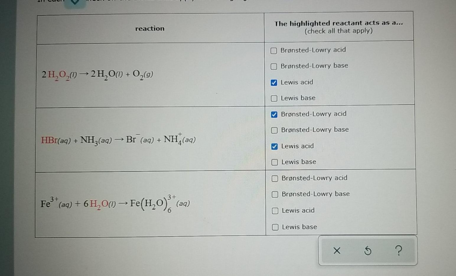 Solved reaction The highlighted reactant acts as a... (check | Chegg.com