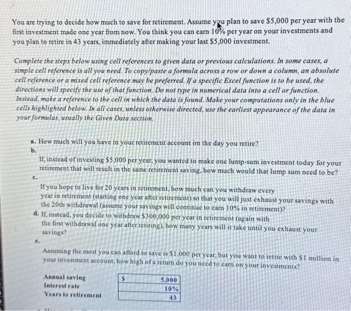 Solved You are trying to decide how much to save for | Chegg.com