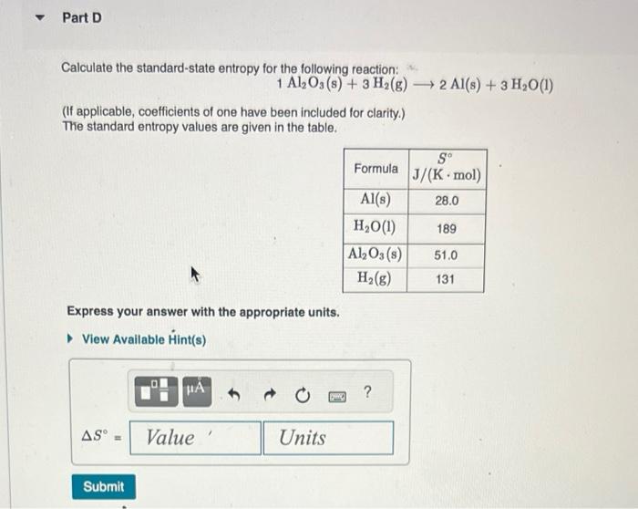 Solved Calculate the standard-state entropy for the | Chegg.com