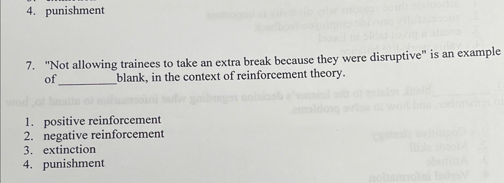 Solved punishment"Not allowing trainees to take an extra | Chegg.com