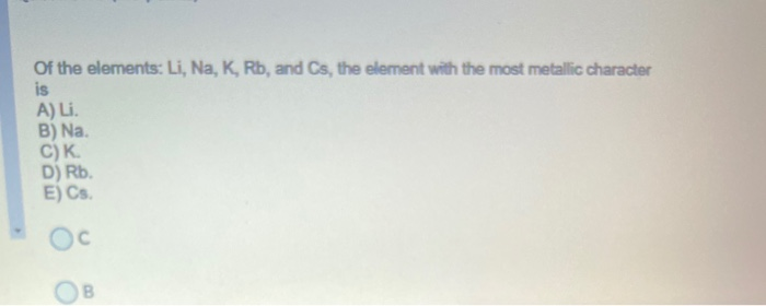 Solved Of the elements: Li, Na, K, Rb, and Cs, the element | Chegg.com